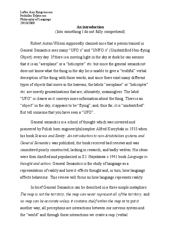 (DOC) Language and Reality - Examining General Semantics