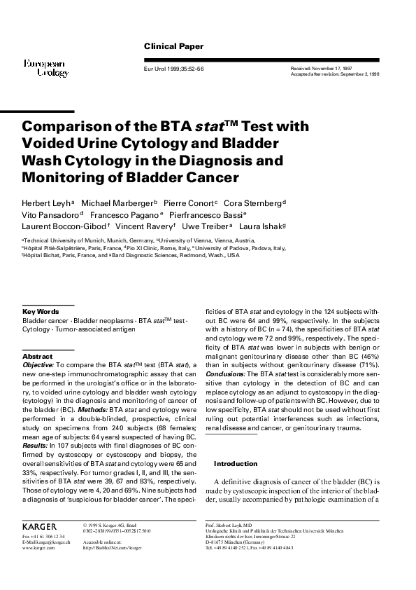 (PDF) Comparison of the BTA stat TM Test with Voided Urine Cytology and ...