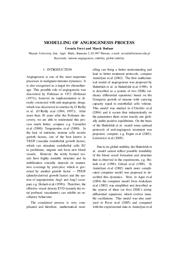 (PDF) Modelling of Angiogenesis Process