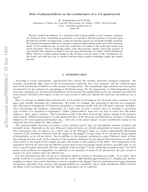 (PDF) Phason Defects and Conductance in Quasicrystals