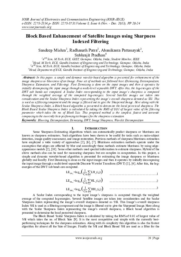 (PDF) Block Based Enhancement of Satellite Images using Sharpness Indexed Filtering