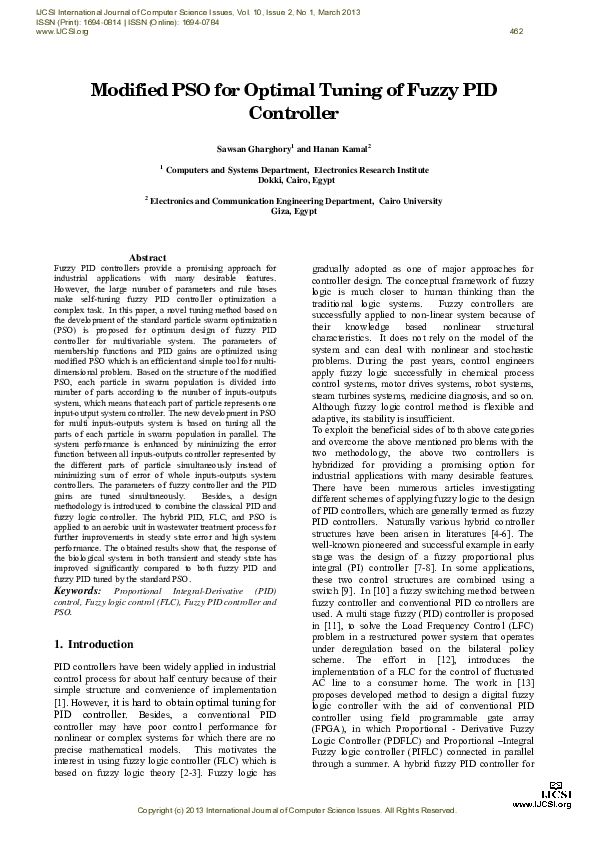 (PDF) Modified PSO for Optimal Tuning of Fuzzy PID Controller