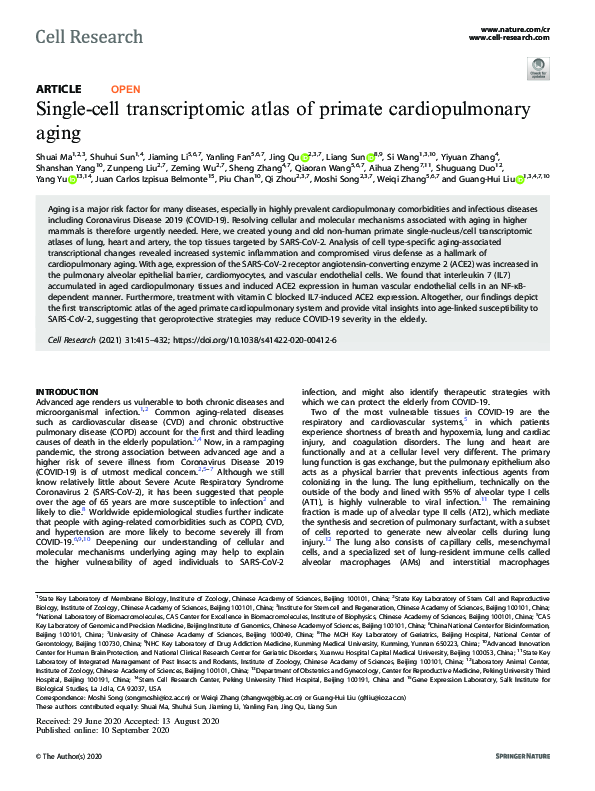(PDF) Single-cell transcriptomic atlas of primate cardiopulmonary aging