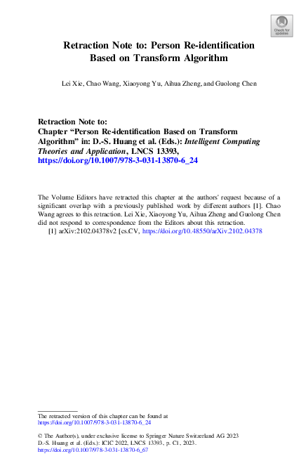 (PDF) Retraction Note to: Person Re-identification Based on Transform Algorithm
