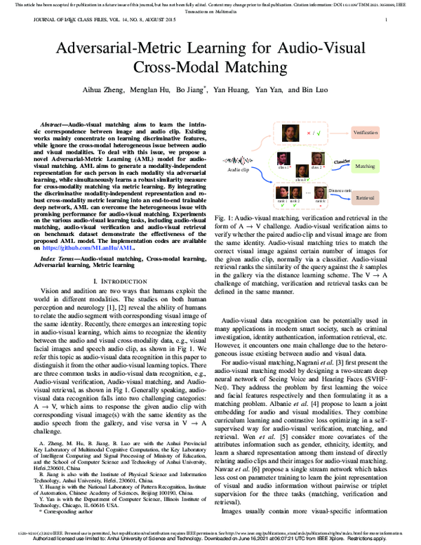 (PDF) Adversarial-Metric Learning for Audio-Visual Cross-Modal Matching ...