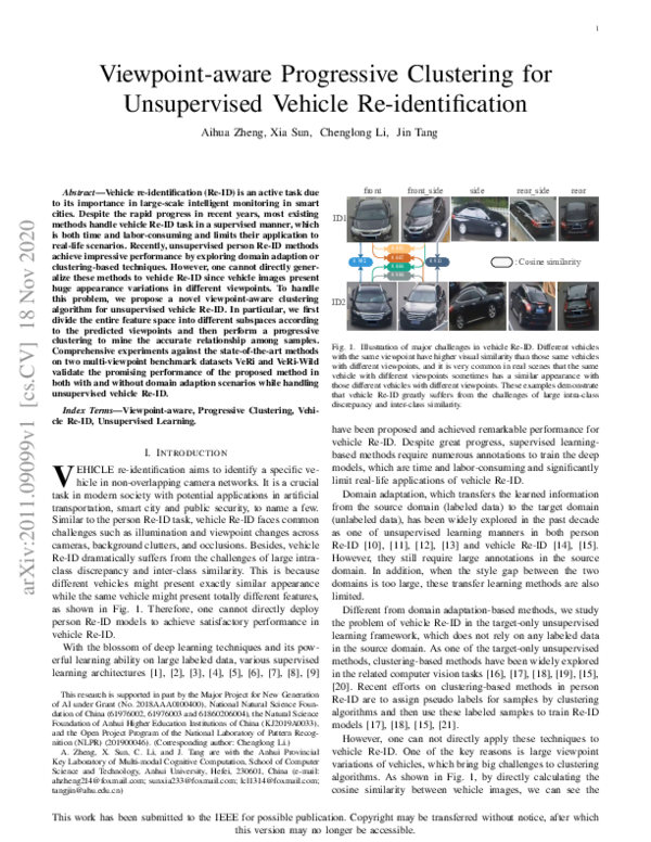 (PDF) Viewpoint-Aware Progressive Clustering for Unsupervised Vehicle Re-Identification