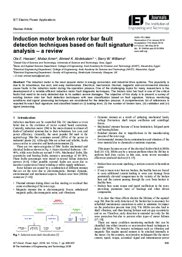 (PDF) Induction motor broken rotor bar fault detection techniques based on fault signature ...