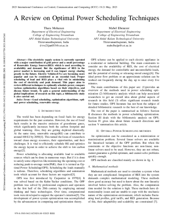 (PDF) A Review on Optimal Power Scheduling Techniques