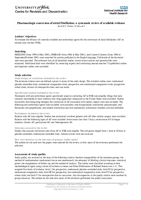 (PDF) Pharmacologic conversion of atrial fibrillation: A systematic ...