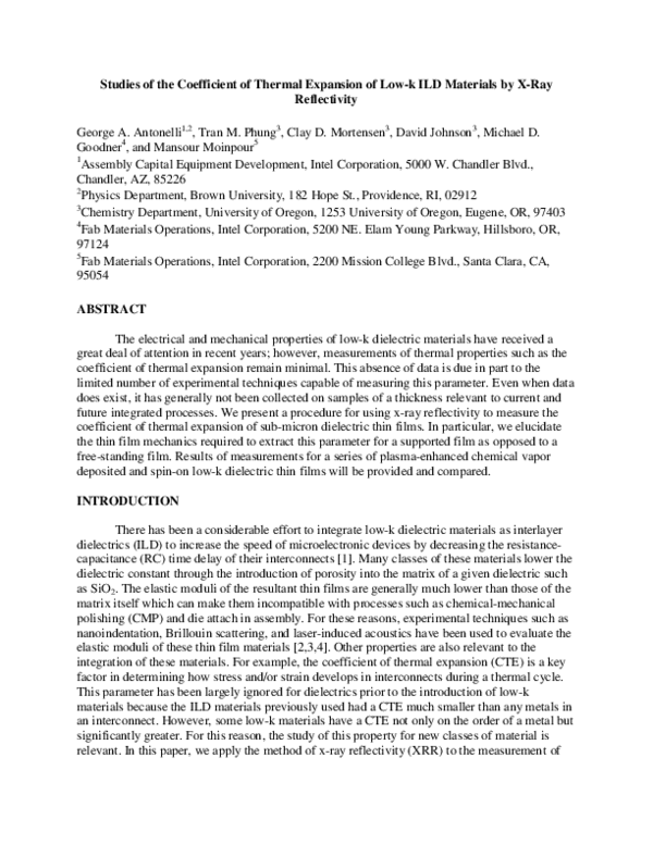 (PDF) Studies of the Coefficient of Thermal Expansion of Low-k ILD ...
