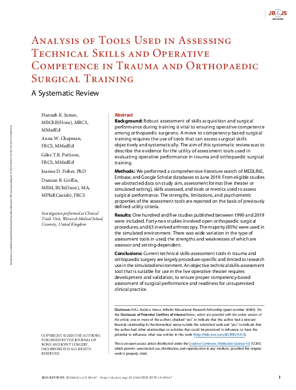 (PDF) Analysis of Tools Used in Assessing Technical Skills and Operative Competence in Trauma ...