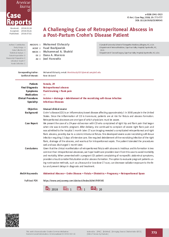 (PDF) A Challenging Case of Retroperitoneal Abscess in a Post-Partum ...
