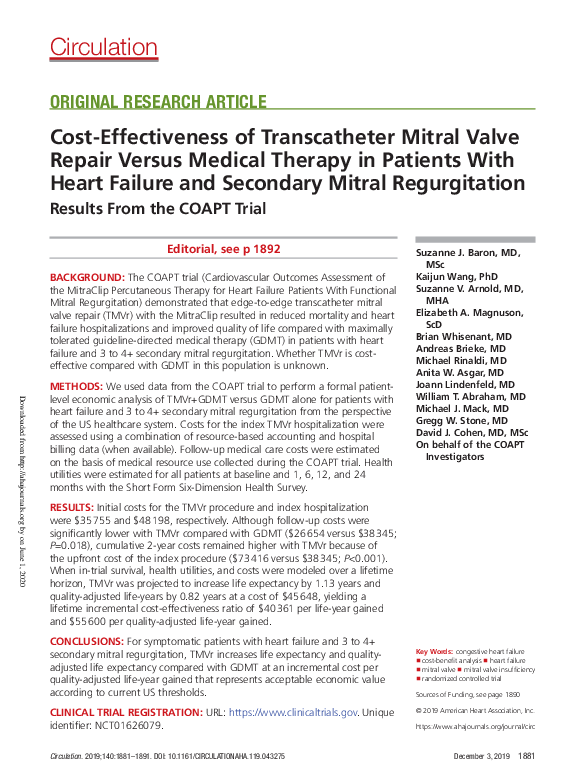 (PDF) Cost-Effectiveness of Transcatheter Mitral Valve Repair Versus Medical Therapy in Patients ...