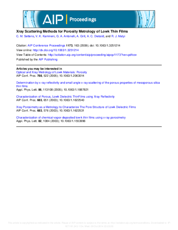 (PDF) Xray Scattering Methods for Porosity Metrology of Lowk Thin Films