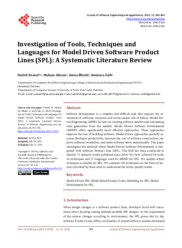 (PDF) Investigation of Tools, Techniques and Languages for Model Driven Software Product Lines ...
