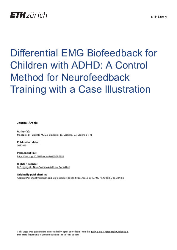(PDF) Differential EMG Biofeedback for Children with ADHD: A Control ...