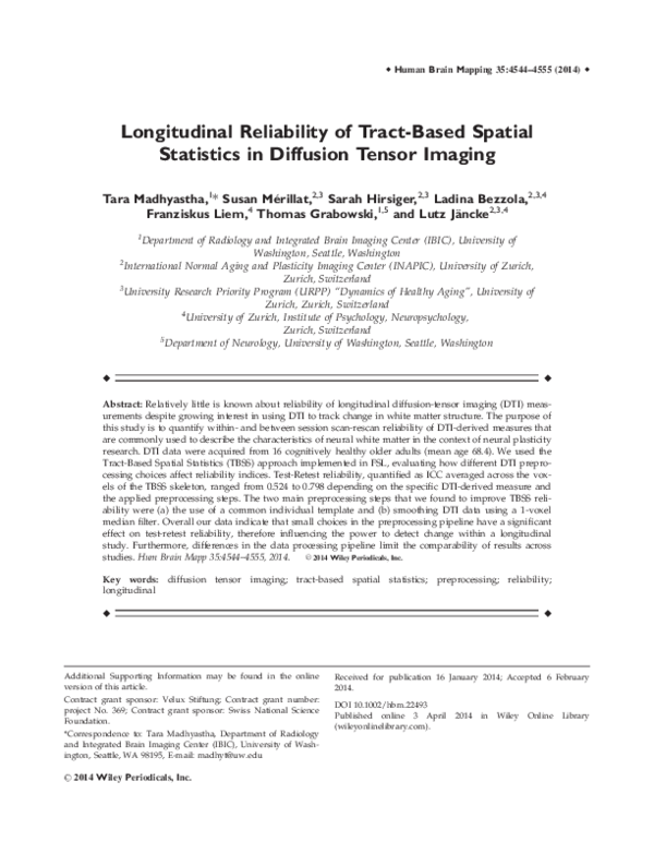 (PDF) Longitudinal reliability of tract‐based spatial statistics in ...