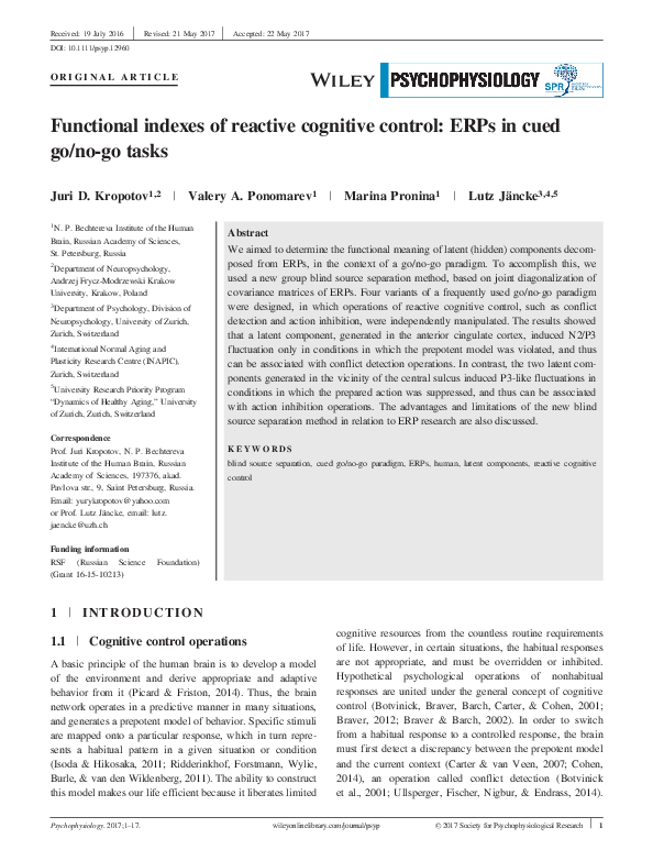 (PDF) Functional indexes of reactive cognitive control: ERPs in cued go ...