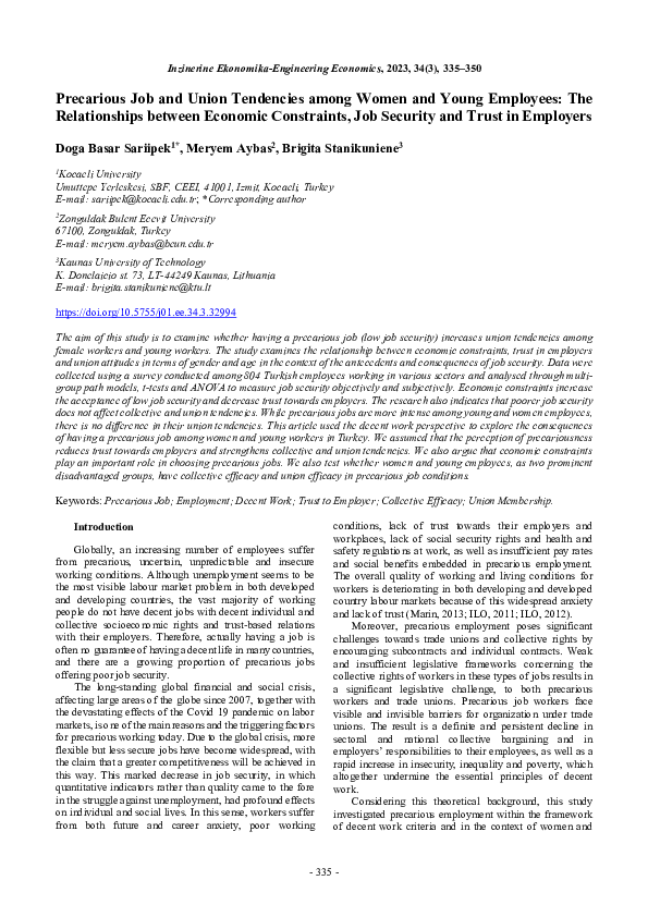 (PDF) Precarious Job and Union Tendencies among Women and Young ...