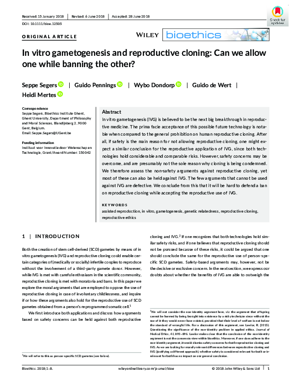 (PDF) In vitro gametogenesis and reproductive cloning: Can we allow one ...