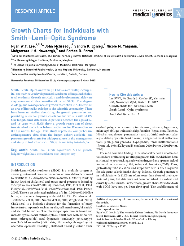 (PDF) Growth charts for individuals with Smith–Lemli–Opitz syndrome