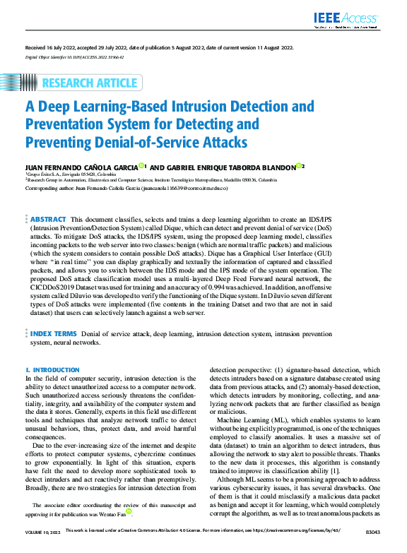 (PDF) A Deep Learning-Based Intrusion Detection and Preventation System for Detecting and ...