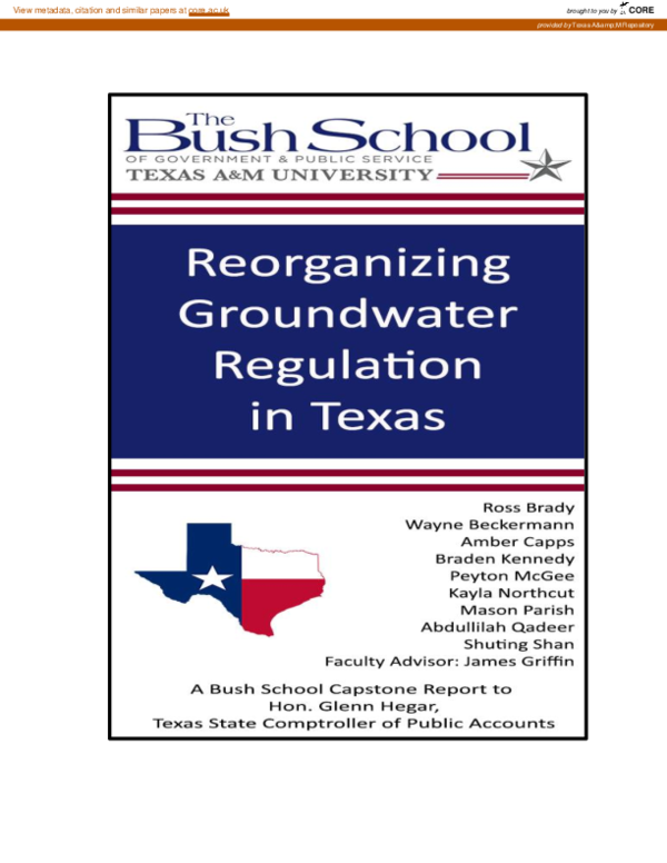 (PDF) Reorganizing Groundwater Regulation in Texas