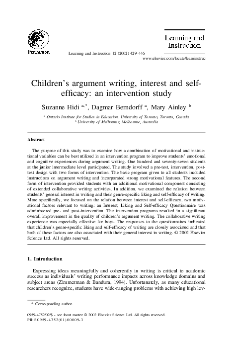(PDF) Children's argument writing, interest and self-efficacy: an ...