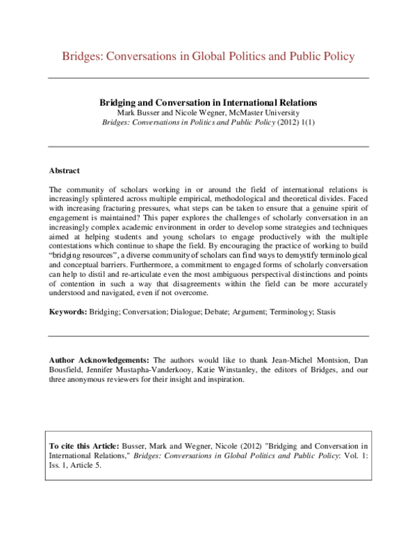 (PDF) Bridging and Conversation in International Relations