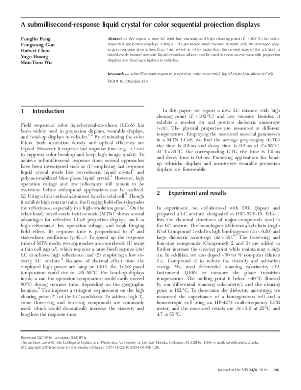(PDF) A submillisecond-response liquid crystal for color sequential ...