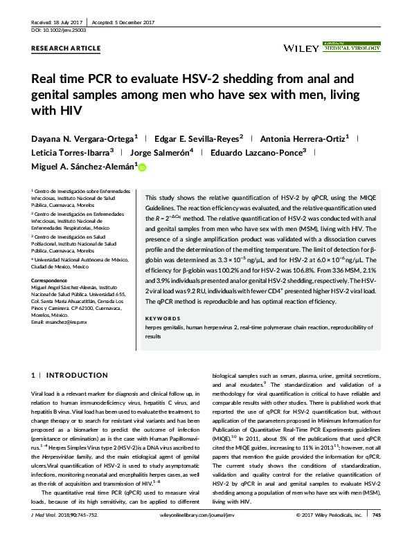 (PDF) Real time PCR to evaluate HSV-2 shedding from anal and genital ...