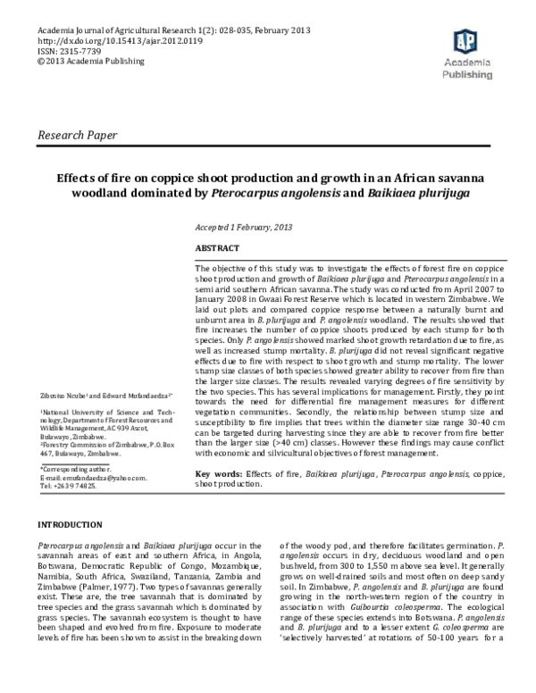 (PDF) Effects of fire on coppice shoot production and growth in an ...