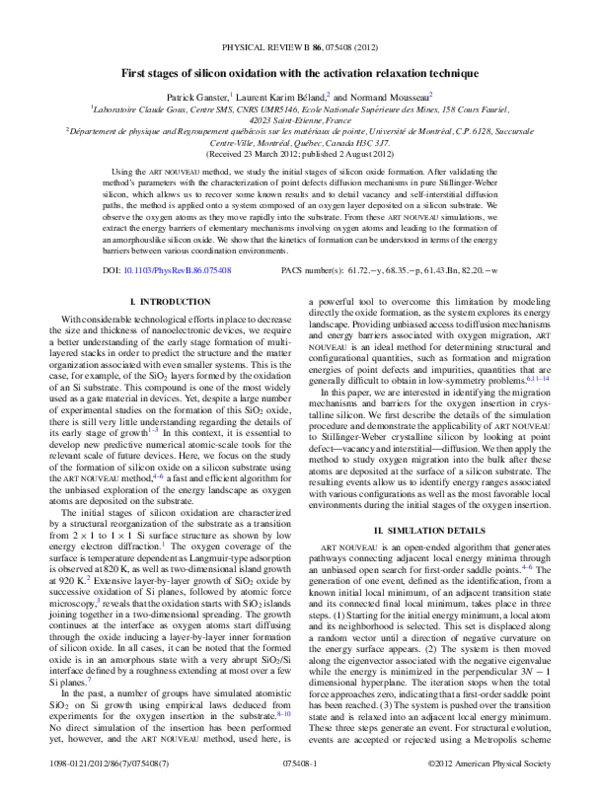 (PDF) First stages of silicon oxidation with the activation relaxation technique