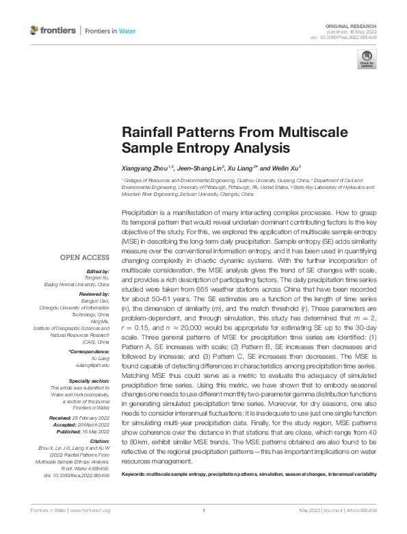 (PDF) Rainfall Patterns From Multiscale Sample Entropy Analysis