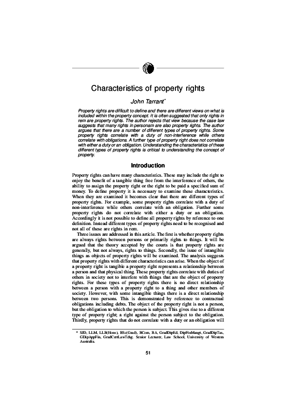 (PDF) Characteristics of Property Rights