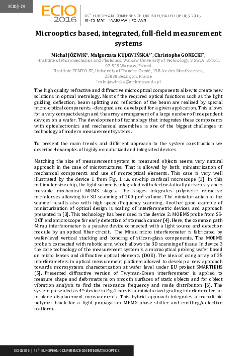 (PDF) Microoptics based , integrated , full-field measurement systems