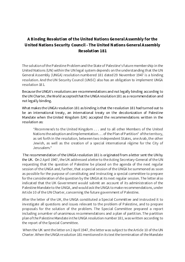 (PDF) A Binding Resolution of the United Nations General Assembly for ...