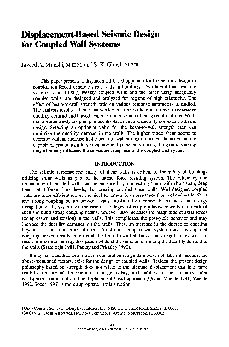 (PDF) Displacement-Based Seismic Design for Coupled Wall Systems