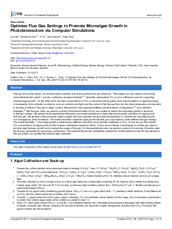 (PDF) Optimize Flue Gas Settings to Promote Microalgae Growth in Photobioreactors via Computer ...