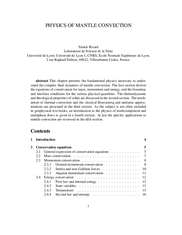 (PDF) Physics of Mantle Convection