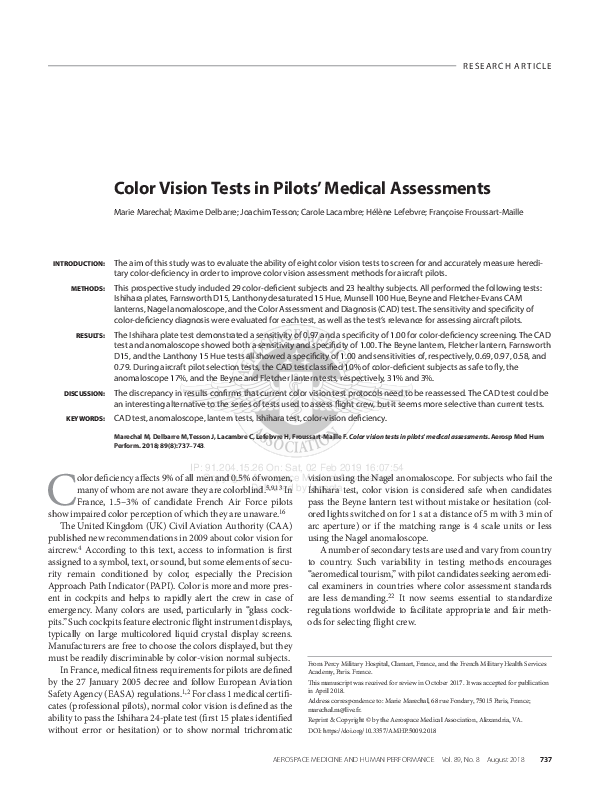 (PDF) Color Vision Tests in Pilots’ Medical Assessments