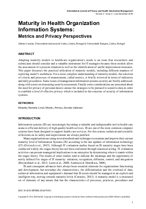 (PDF) Maturity in Health Organization Information Systems