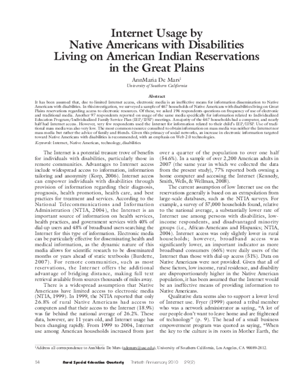 (PDF) Internet Usage by Native Americans with Disabilities Living on ...