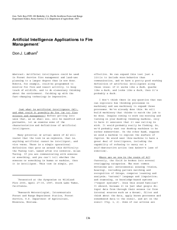 (PDF) Artificial Intelligence Applications to Fire Management