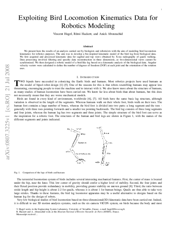 Pdf Exploiting Bird Locomotion Kinematics Data For Robotics Modeling