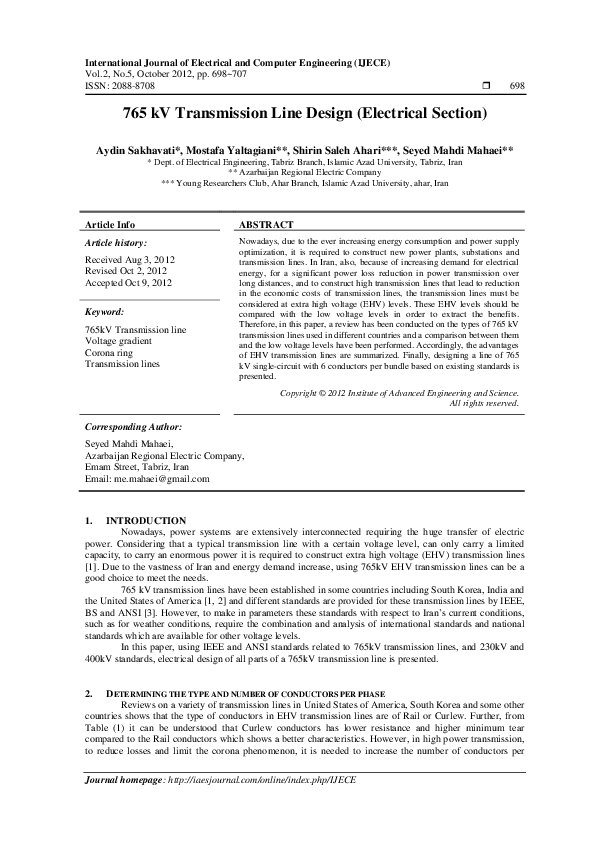 (PDF) 765 kV Transmission Line Design (Electrical Section)