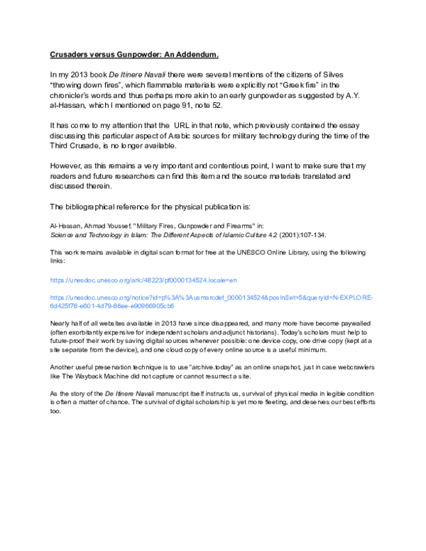 (PDF) Crusaders versus Gunpowder, and Future-Proofing