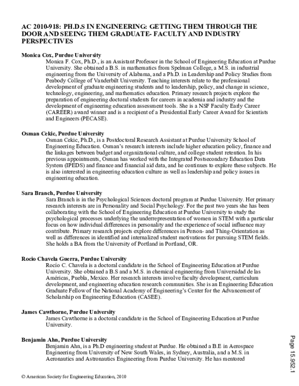 (PDF) Ph.D.S In Engineering: Getting Them Through The Door And Seeing Them Graduate Faculty And ...