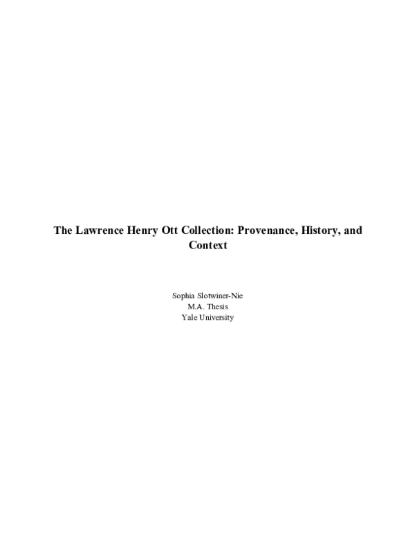 (PDF) The Lawrence Henry Ott Collection: Provenance, History, and Context