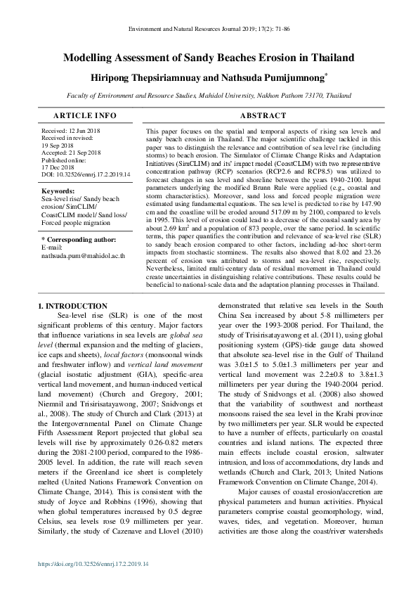 (PDF) Modelling Assessment of Sandy Beaches Erosion in Thailand